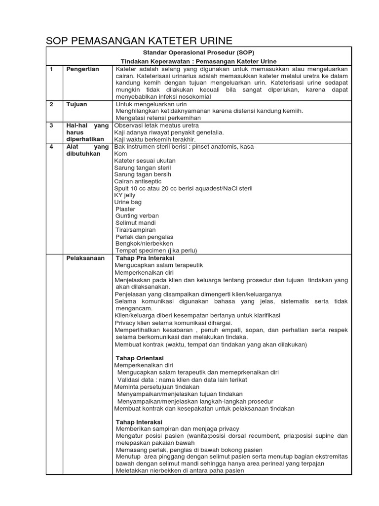 Sop Pemasangan Kateter Urine | PDF