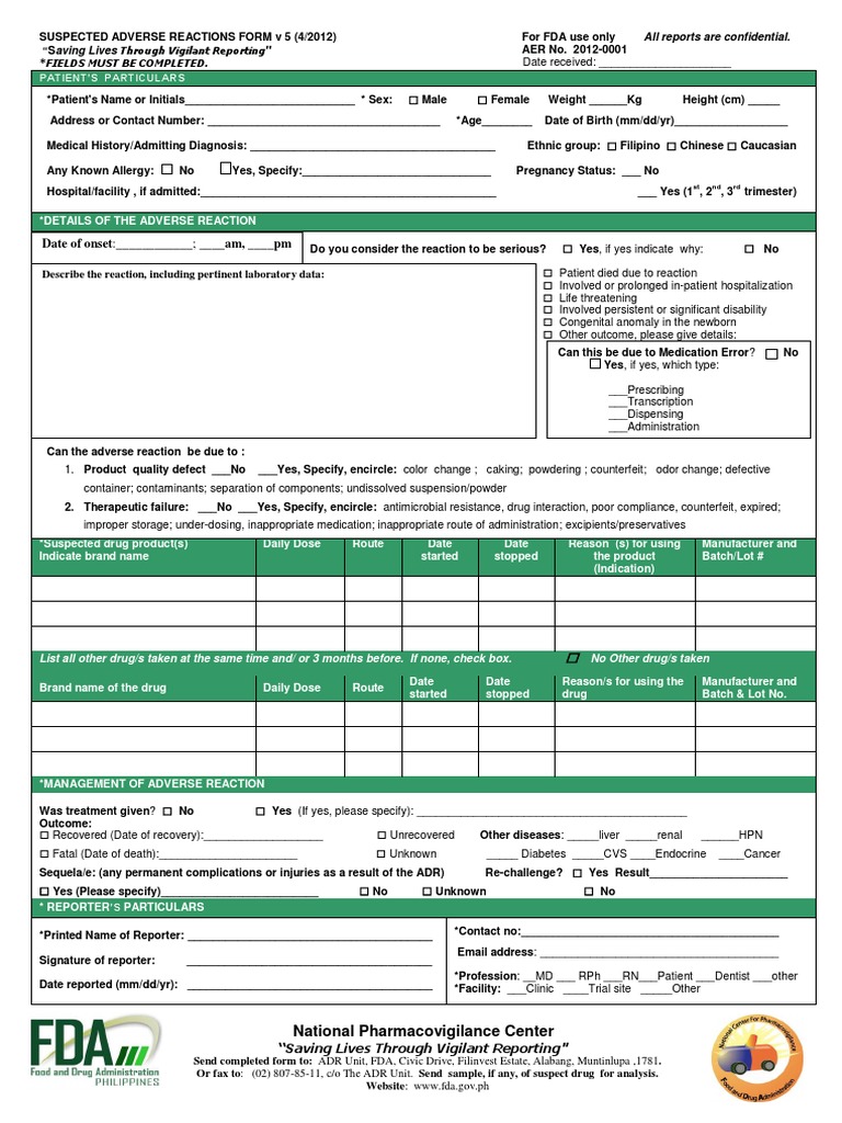 Adverse Drug Reaction Form | PDF | Pharmacovigilance | Pharmaceutical Drug
