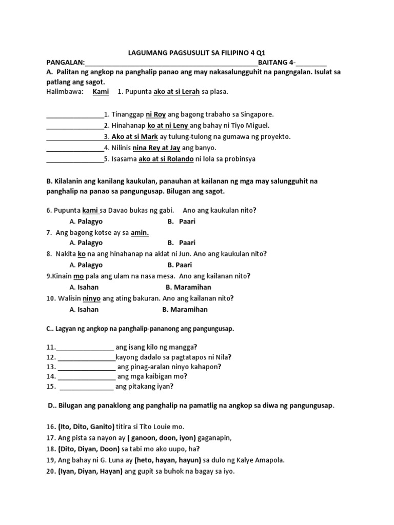 Lagumang Pagsusulit Sa Filipino 4 q1 | PDF
