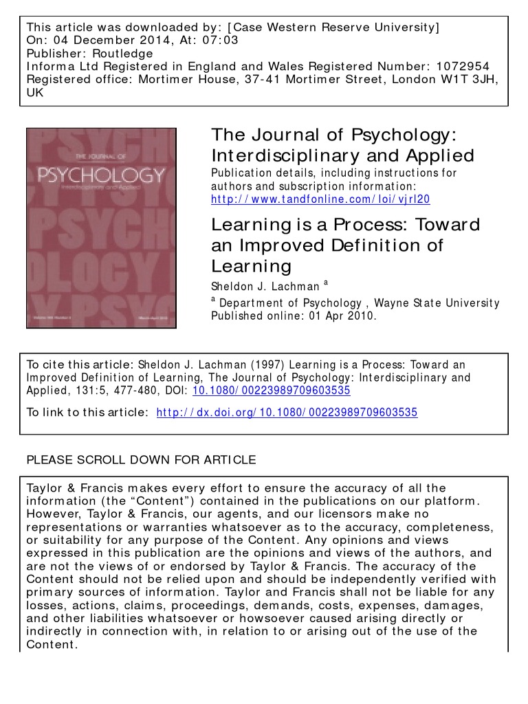 Lachman 1997 | PDF | Behavioral Neuroscience | Nervous System