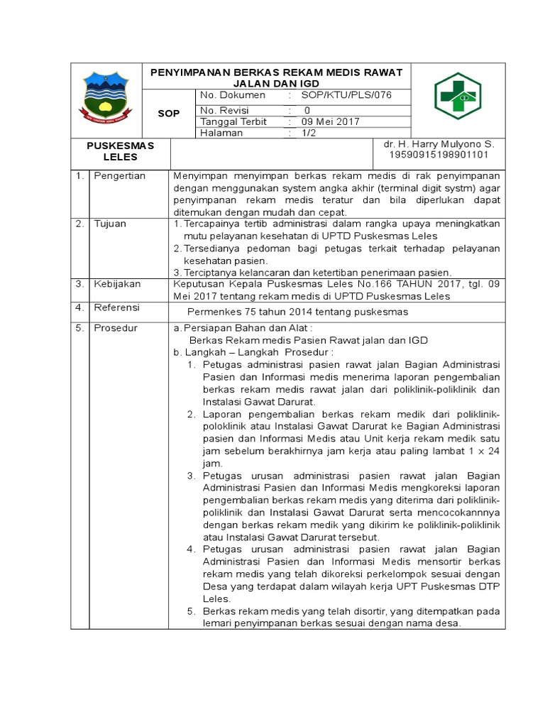 Revisi 76 Spo Penyimpanan Berkas Rekam Medis Rawat Jalan Dan Igd | PDF | Pengembangan Diri ...