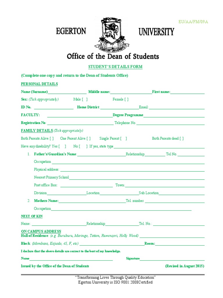Student Personal Details Form | PDF