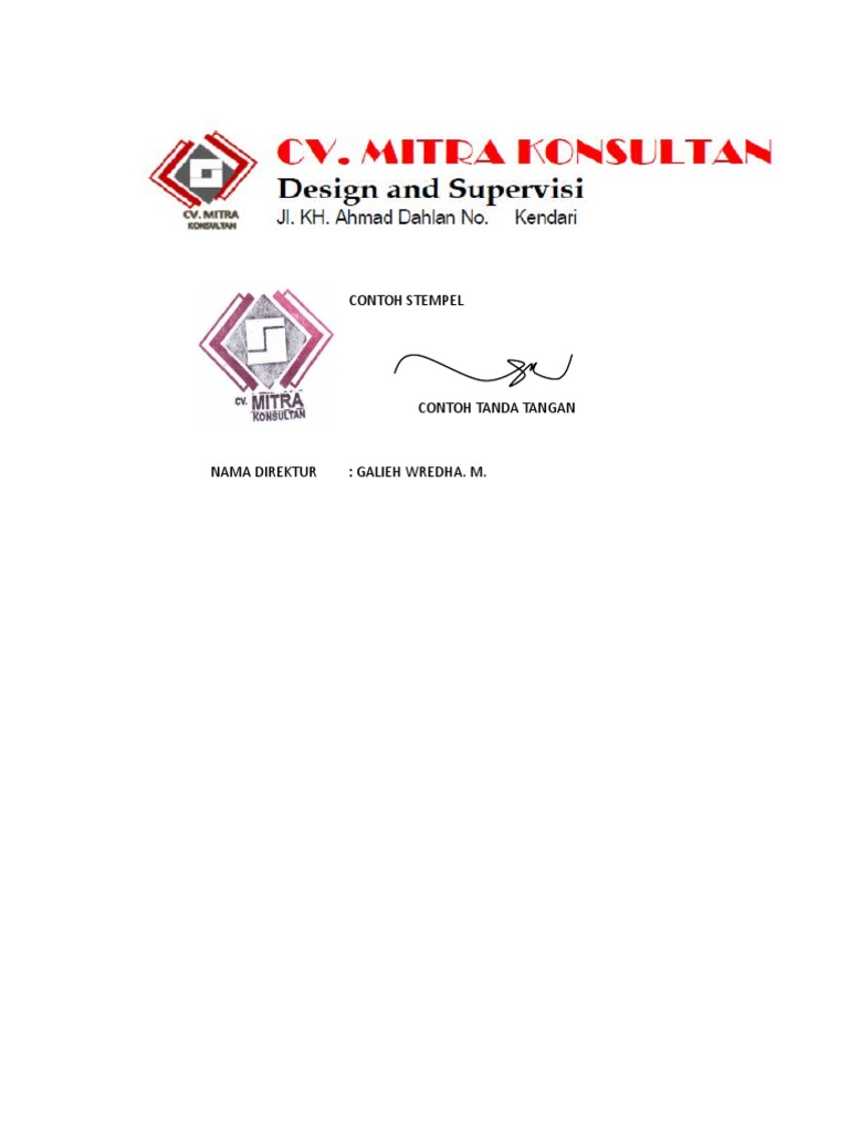 Contoh Kop-Stempel-Ttd CV Mitra Konsultan | PDF
