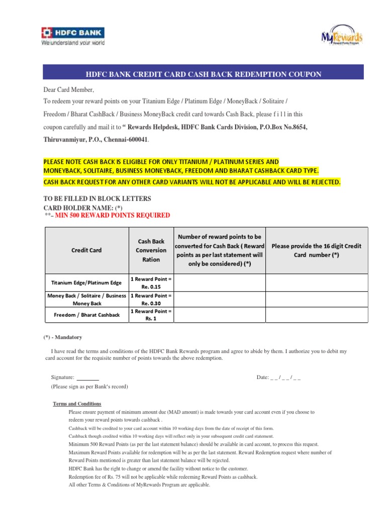 Cashback Redemption Form | PDF | Credit Card | Loyalty Program