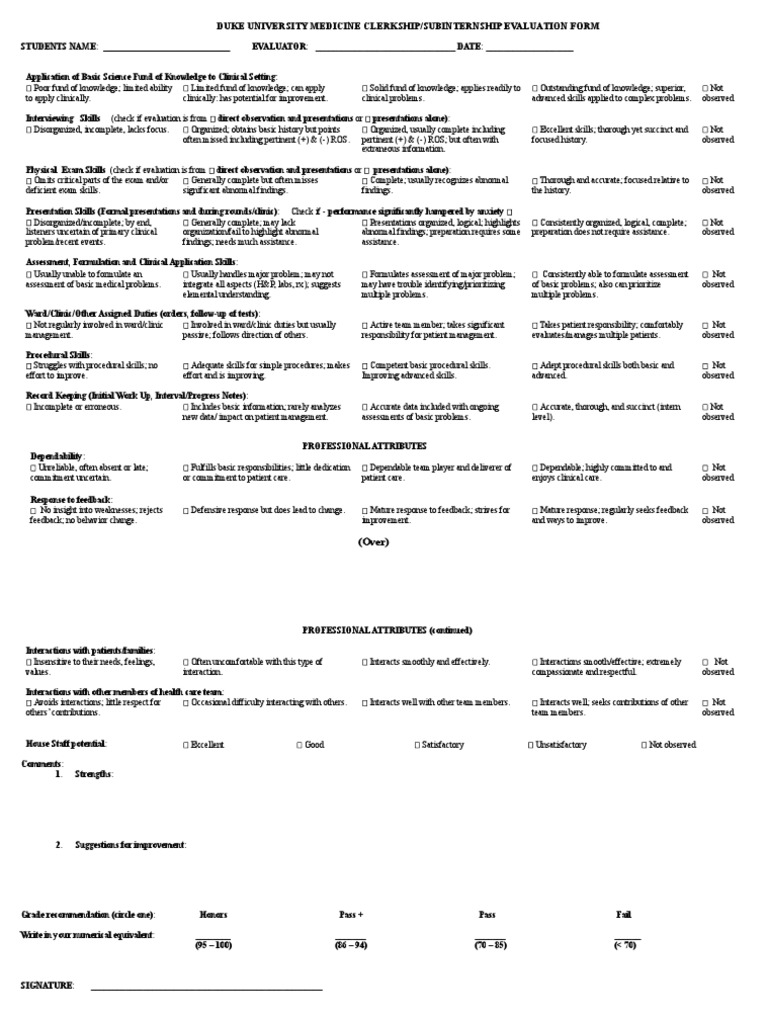 Medicine Clerkship - Sample Medical Student Evaluation | PDF | Patient ...