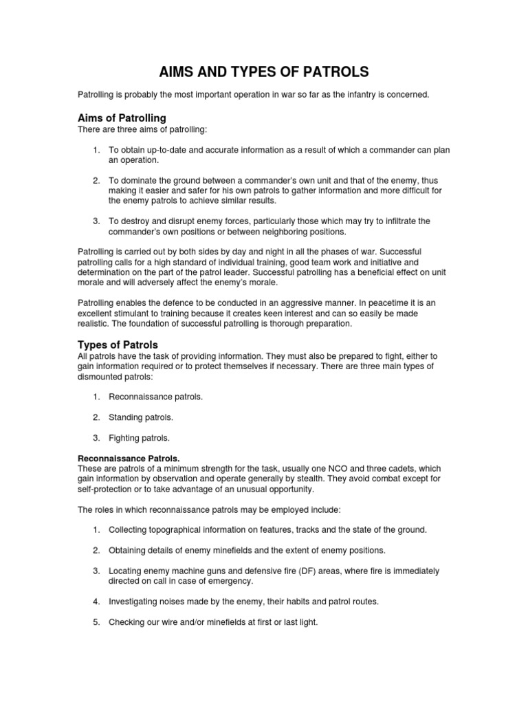 The Three Types and Key Objectives of Infantry Patrols | PDF ...