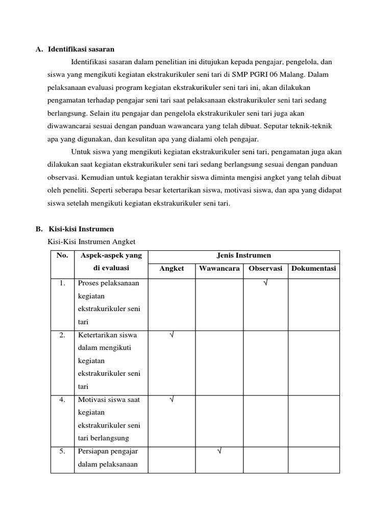 Contoh Observasi Dan Angket Ekstrakulikuler | PDF