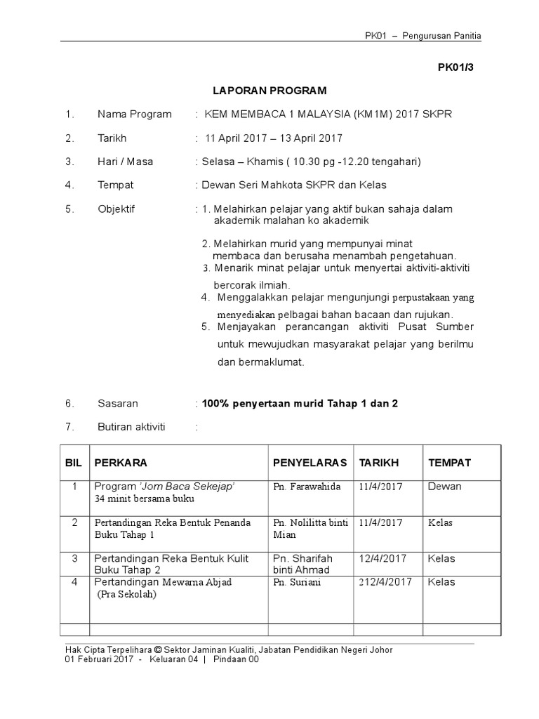 Laporan Program Jom Membaca | PDF