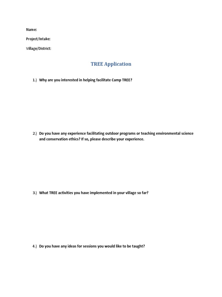 Camp TREE Facilitator Application Form | PDF