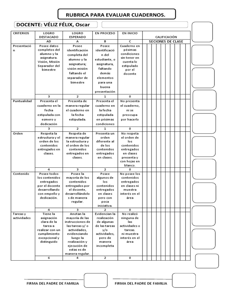 Rubrica para Evaluar Cuadernos | PDF | Cuaderno | Cognición