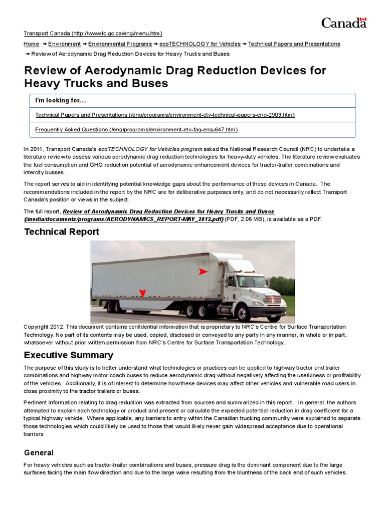 Review of Aerodynamic Drag Reduction Devices For Heavy Trucks and Buses ...