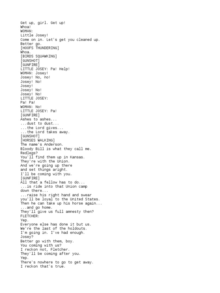 The Outlaw Josey Wales Script | Violence | Unrest