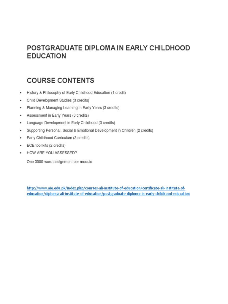 Course Outlines (Post Graduate Diploma in Childhood Education) | PDF ...