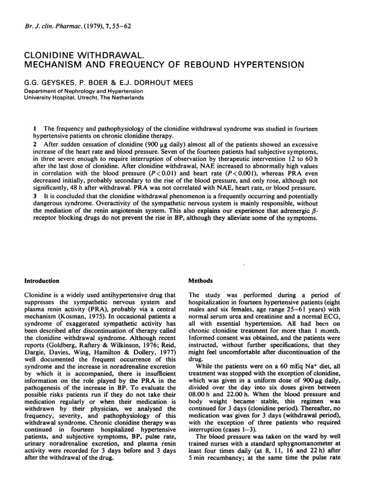 Clonidine Withdrawal. Mechanism Frequency of Rebound Hypertension | PDF ...