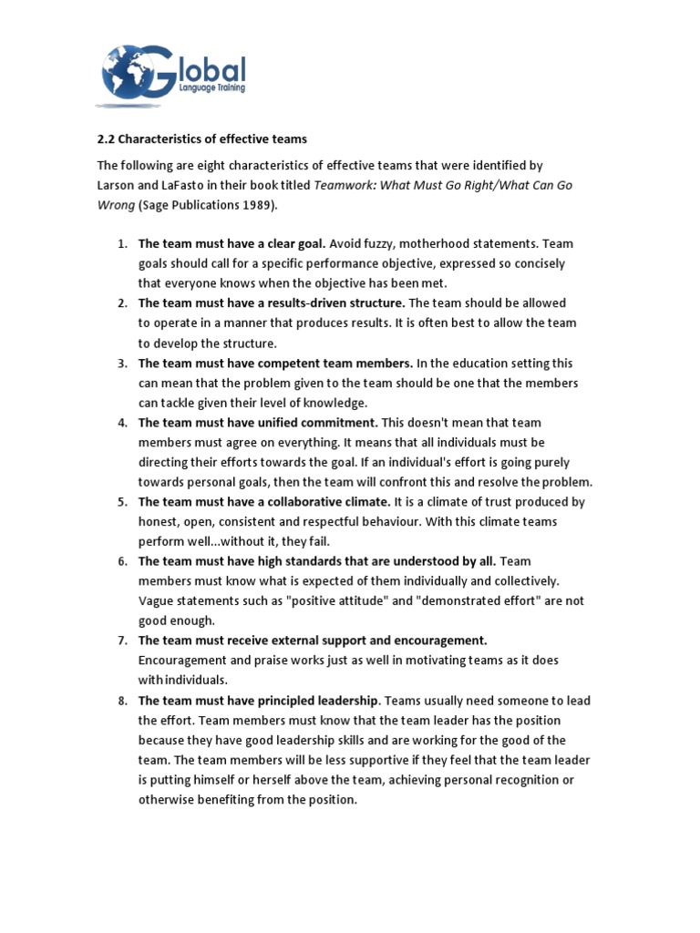 Characteristics of Effective Teams | PDF | Leadership | Neuroscience Characteristics of Effective Teams | PDF | Leadership | Neuroscience
