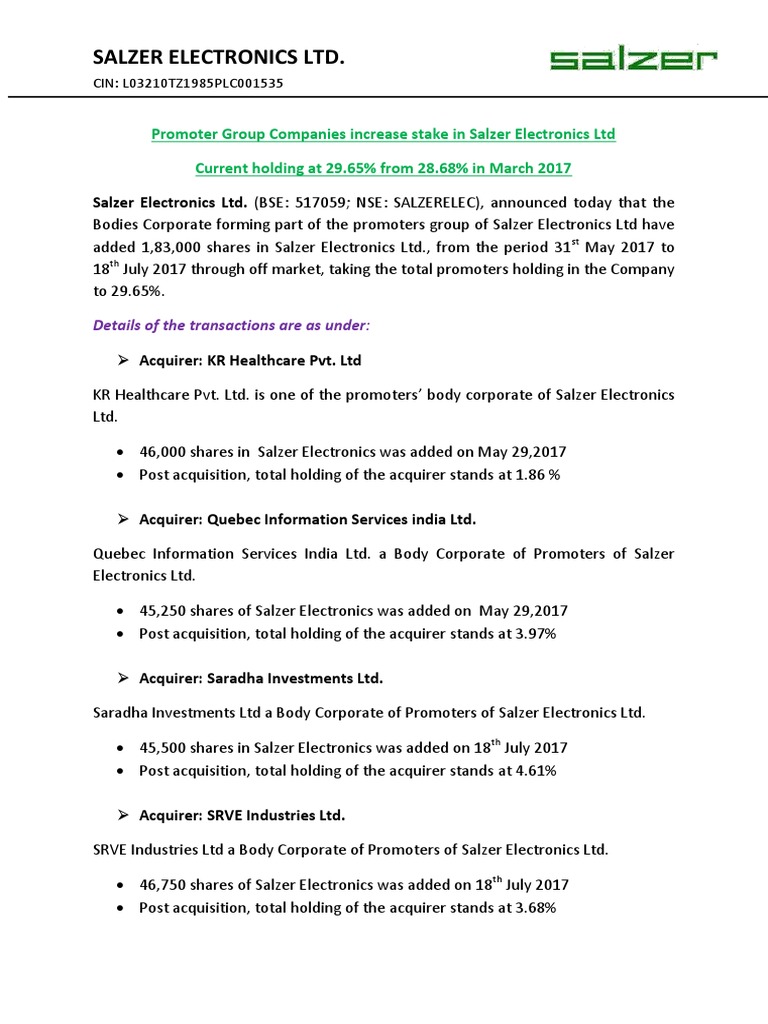 Salzer Electronics LTD | PDF | Economies | Business