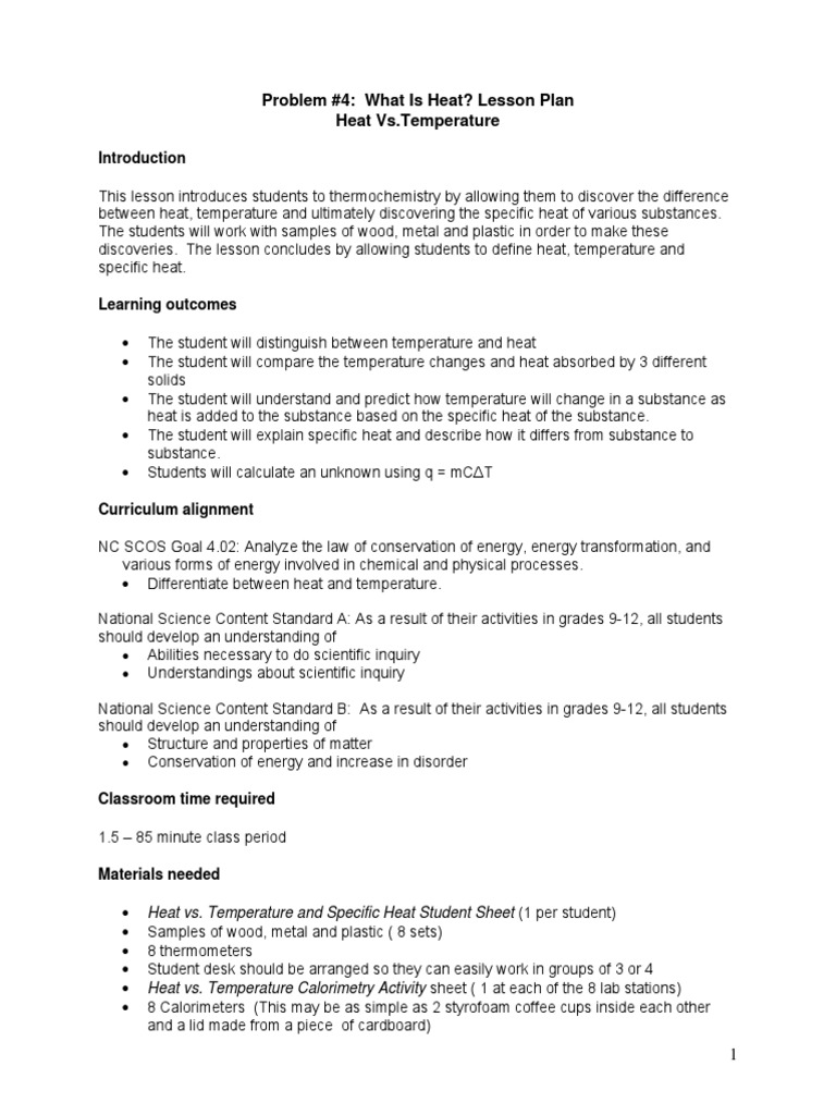 What Is Heat Lesson Plan | PDF | Heat | Calorie