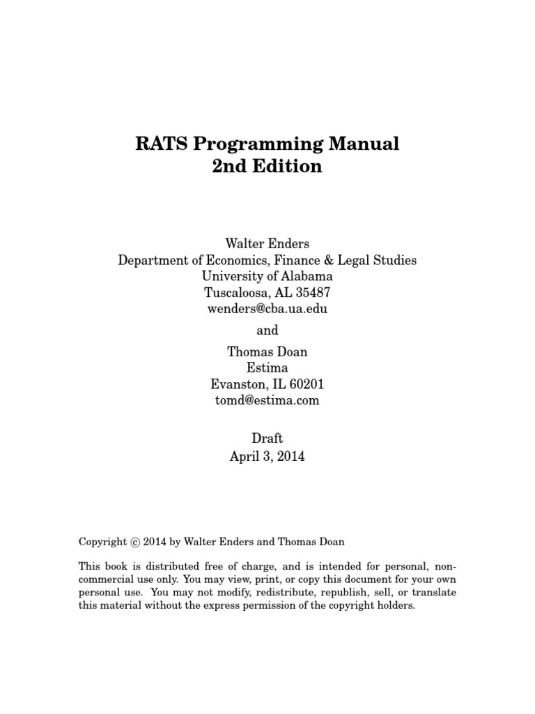 RATS Programming Manual | PDF | Errors And Residuals | Autocorrelation