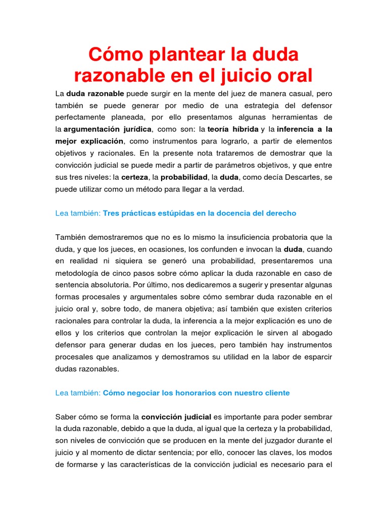 Cómo Plantear La Duda Razonable en El Juicio Oral | PDF | Evidencia ...
