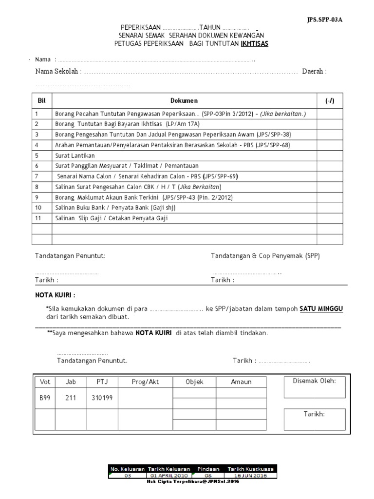 Jps - Spp-03a Senarai Semak Dokumen Kewangan - Ikhtisas | PDF