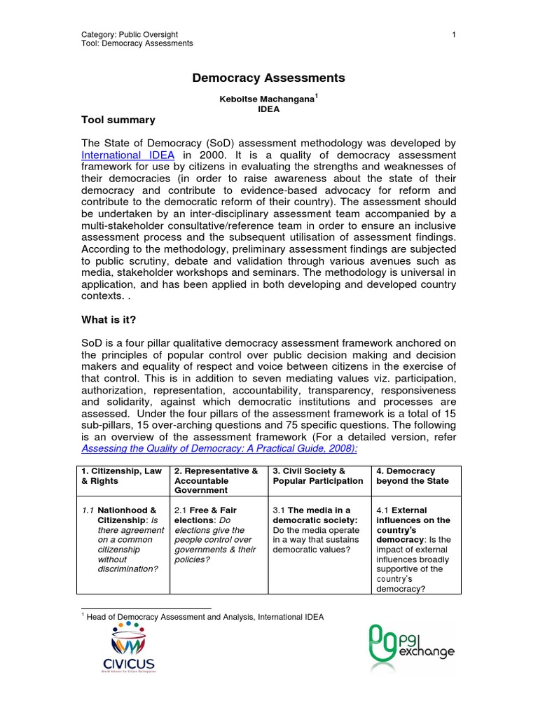 Democracy Assessments: Tool Summary | PDF | Governance | Democracy