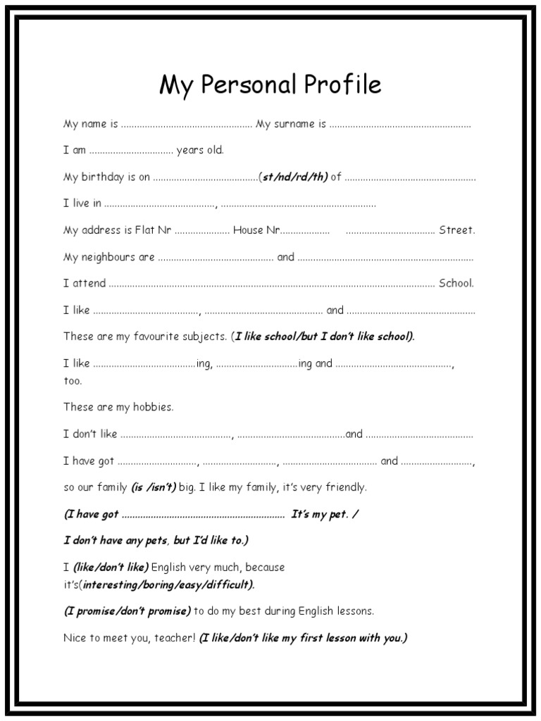 Student Personal Profile Template | PDF | Home & Garden