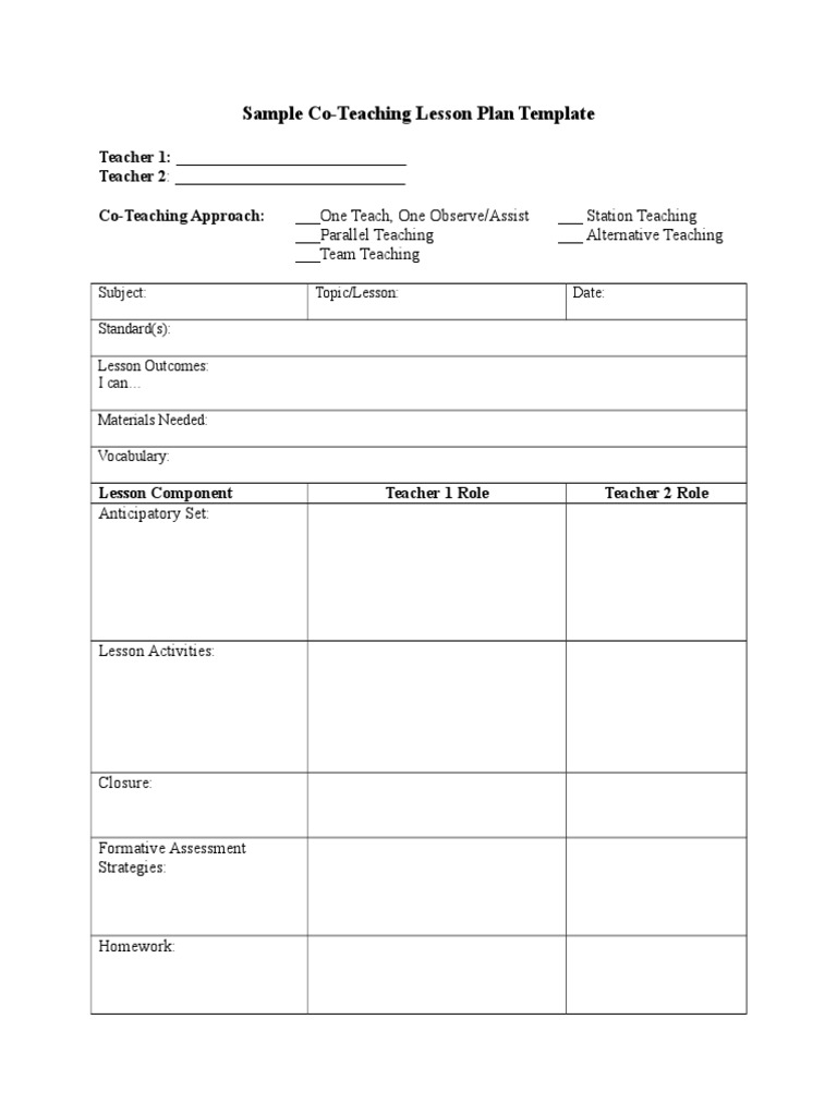 Co-Teaching Lesson Plan Template | PDF | Career & Growth | Computers