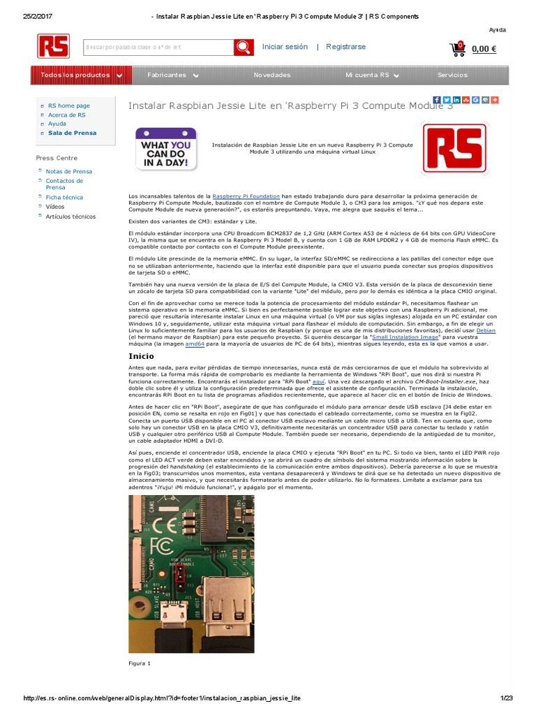 Instalar Raspbian Jessie Lite en 'Raspberry Pi 3 Compute Module 3' - RS Components | PDF ...