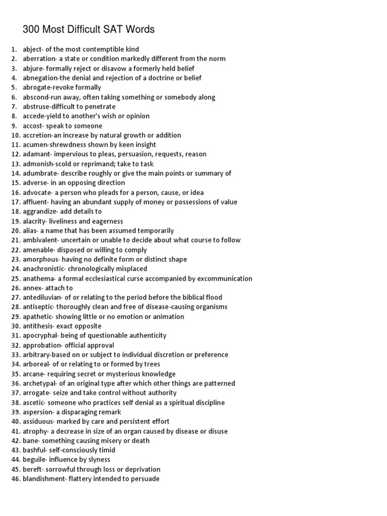 300 Most Difficult SAT Words | PDF | Psychological Concepts | Science