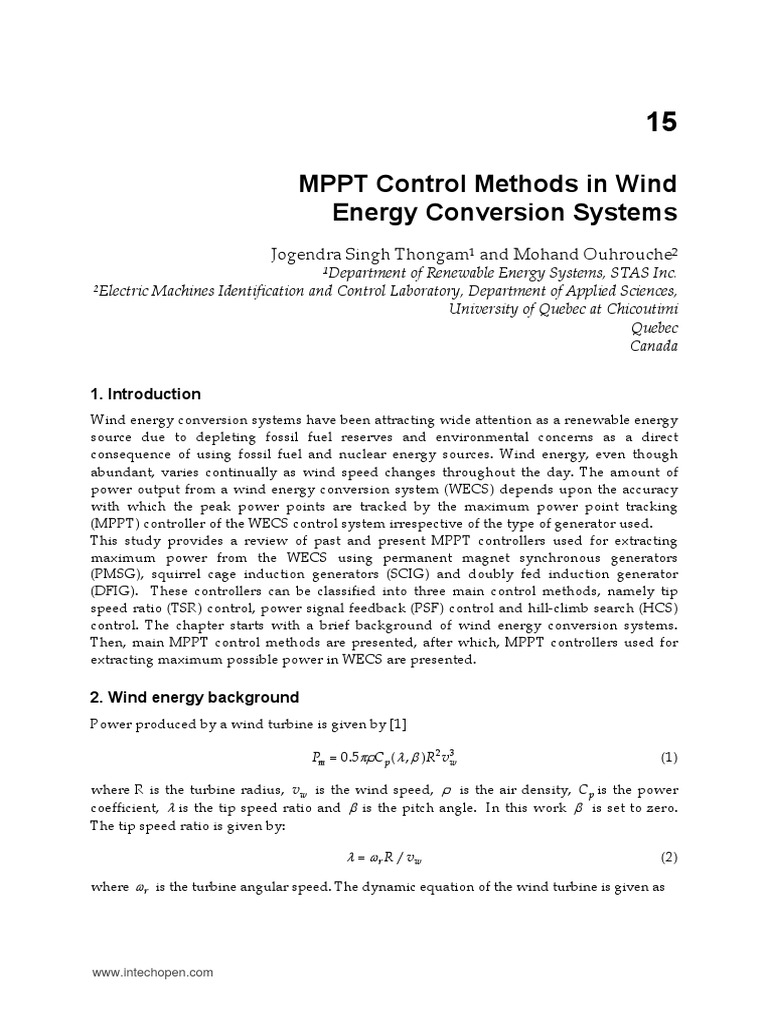 MPPT Control Methods in Wind Energy Conversion Systems PDF | PDF