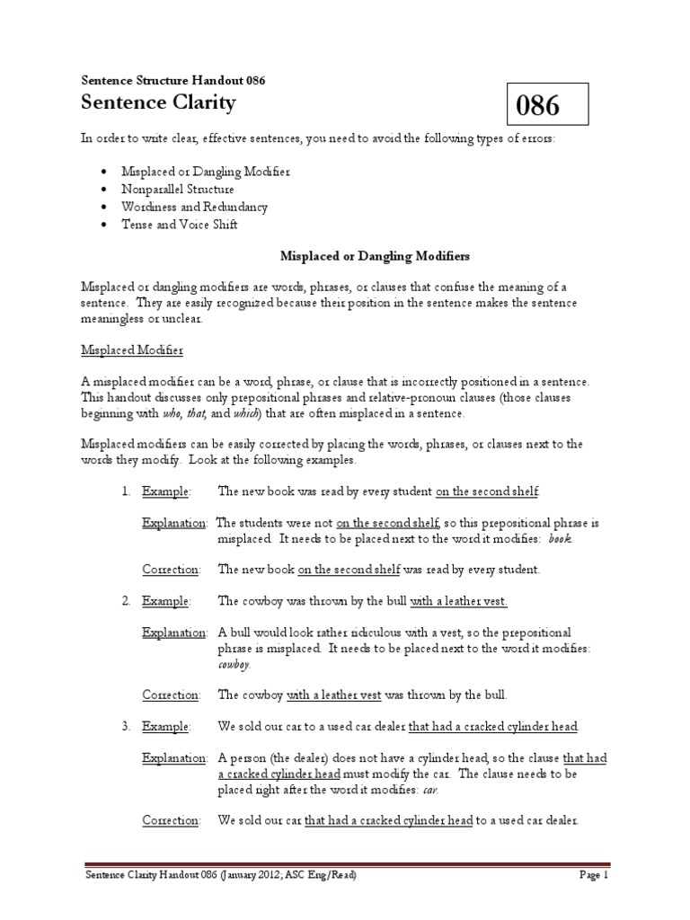 086 Sentence Clarity | PDF | Phrase | Verb