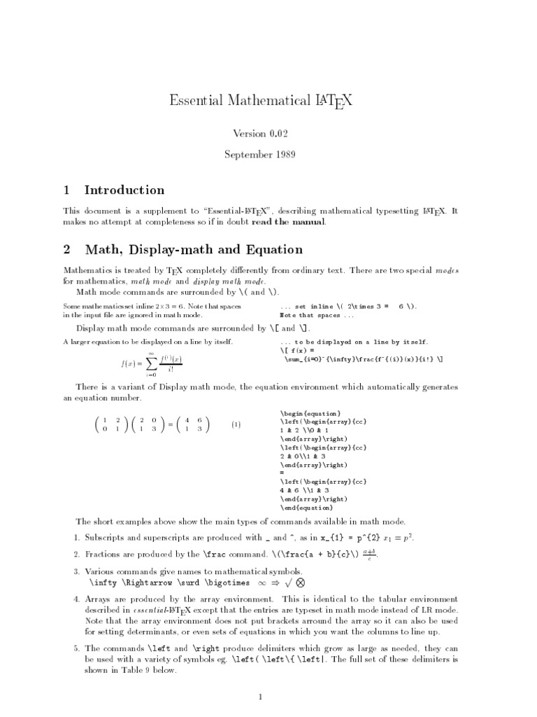Essential Math Latex | PDF | Te X | Typefaces