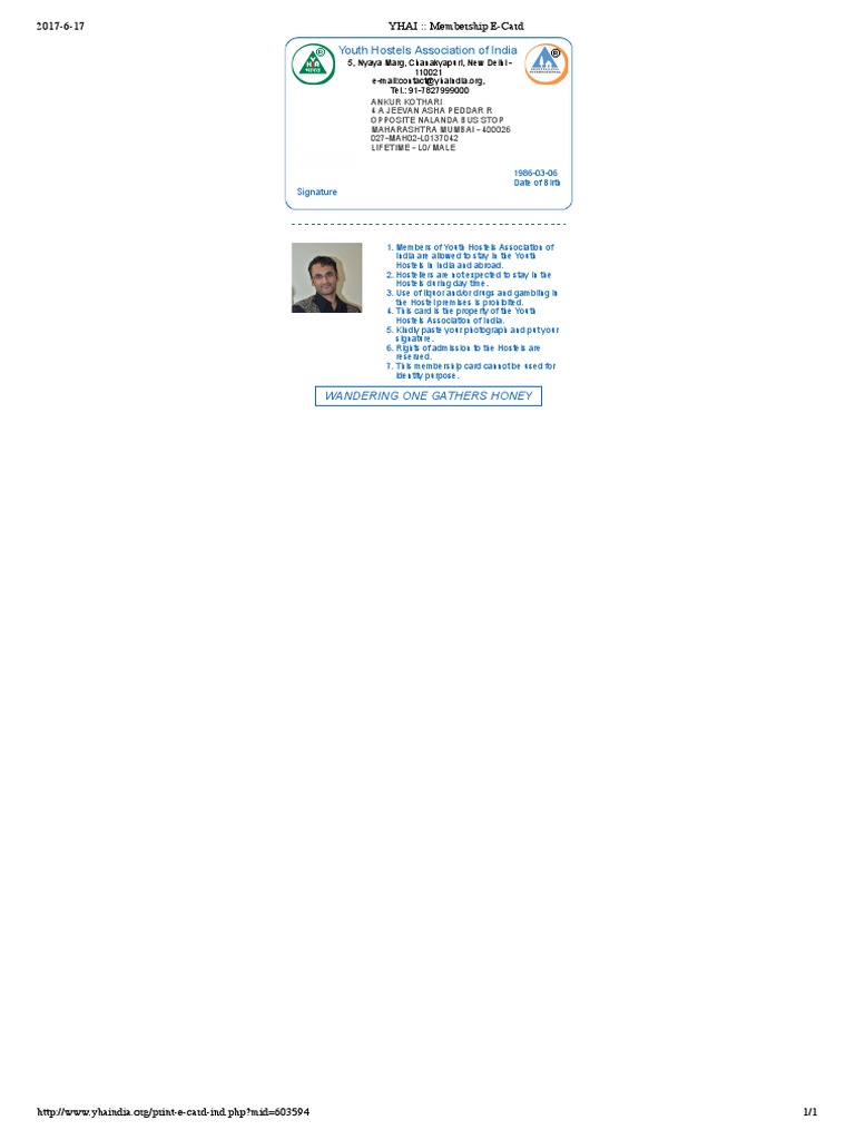 YHAI - Membership E-Card | PDF | Adventure | Adventure Travel