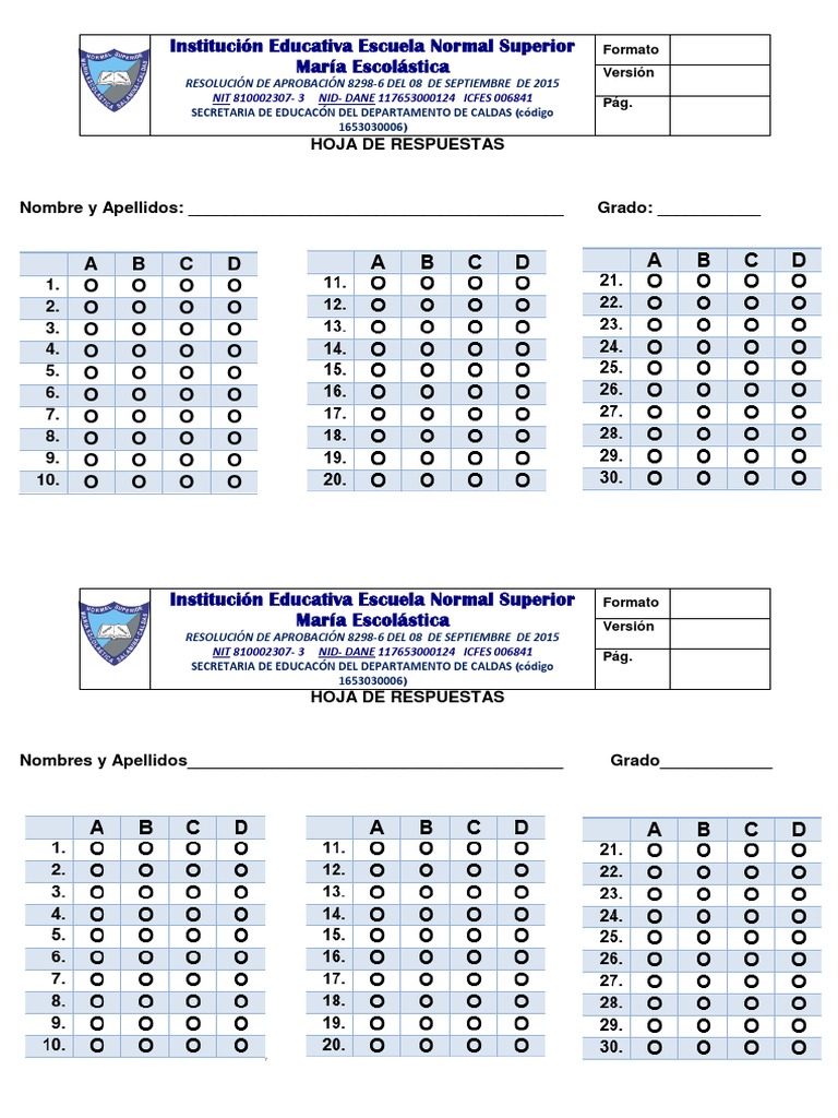 Hoja de Respuestas