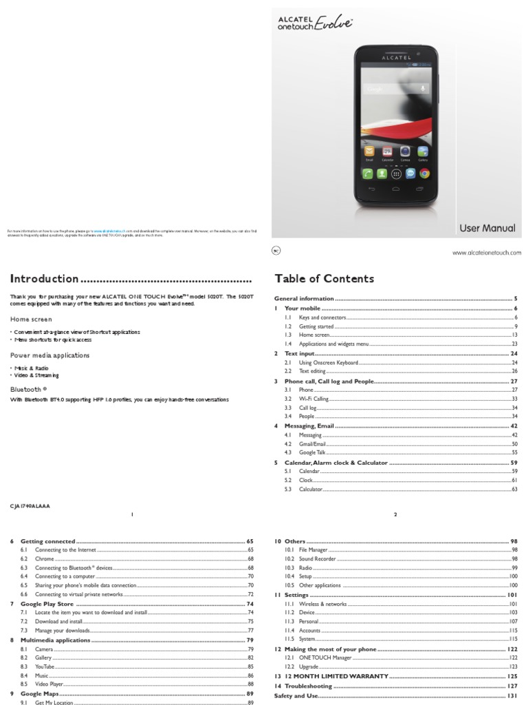 Alcatel One Touch Evolve User Manual | Computer Keyboard | Mobile ...