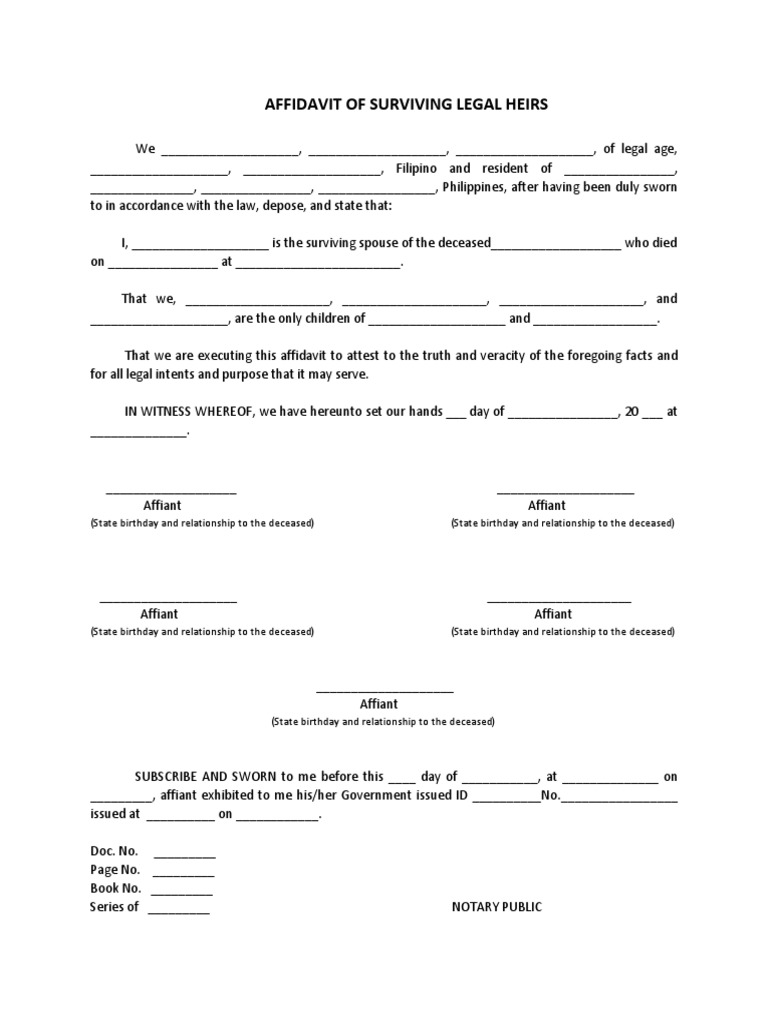 Affidavit of Surviving Legal Heirs | PDF
