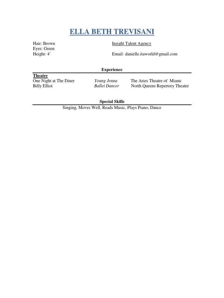 Ella Beth Trevisani Resume | PDF | Dances | Concert Dance