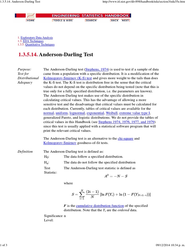 Assessing Distributional Fit With The Anderson Darling Test Pdf
