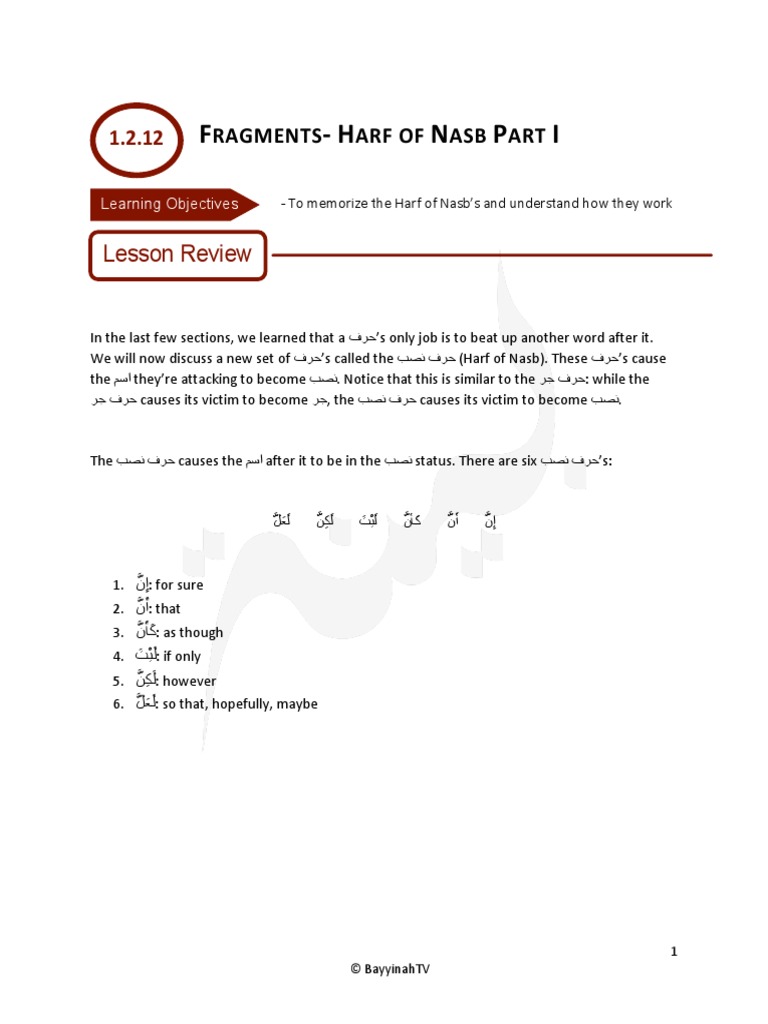 01.2.12 Fragments - Harf of Nasb Part I | PDF