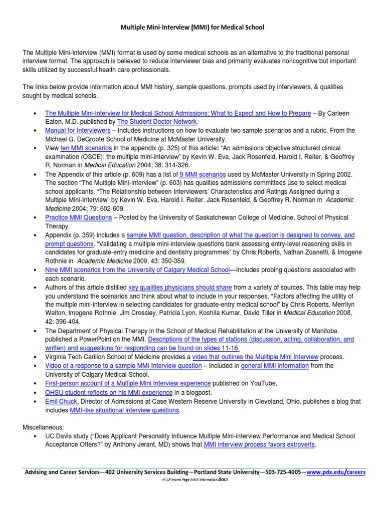 Multiple Mini-Interview (MMI) For Medical School Advising PDF | PDF ...