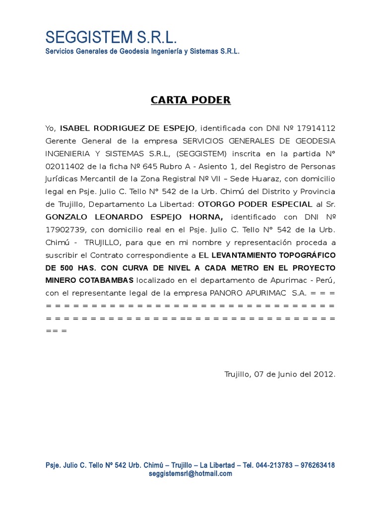 Carta Poder Para Firma de Contrato