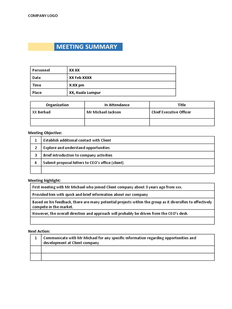 Meeting Summary: XX XX XX Feb XXXX X:XX PM XX, Kuala Lumpur | PDF