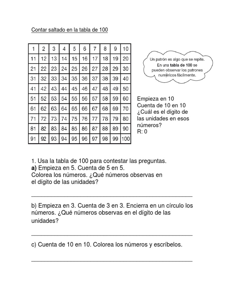Contar Salteado hasta 100 | PDF | Métodos y materiales de enseñanza