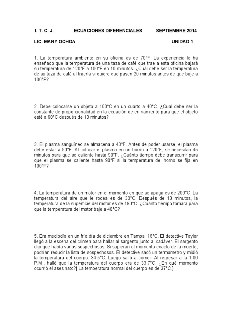 Ejercicios U1 Ecuaciones | PDF