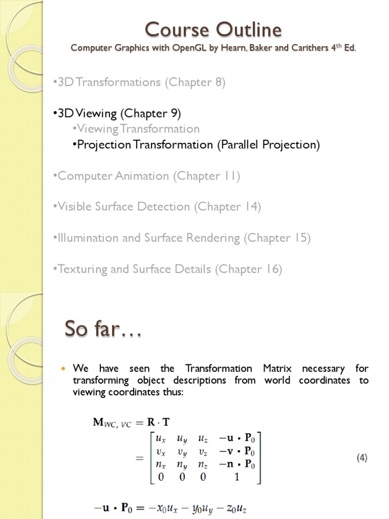 CSC4212 Lecture 3 - 3D Viewing - Projection Transformation | PDF ...