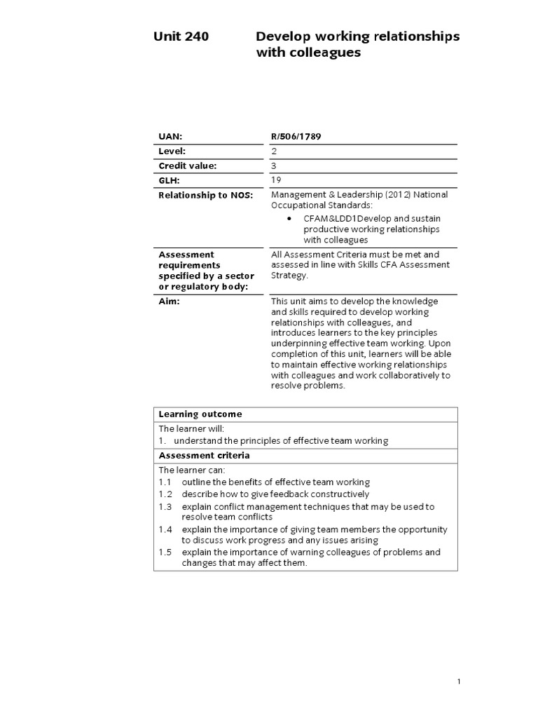 240 Develop Working Relationships With Colleagues v2 | PDF | Learning ...