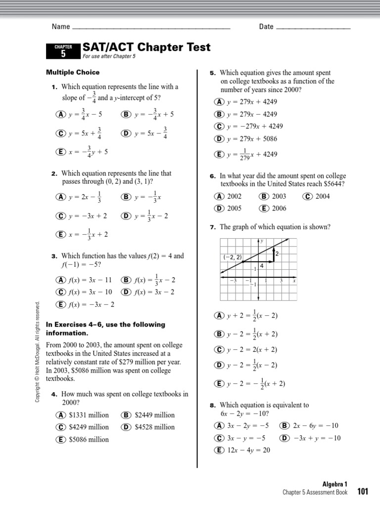 Holt Algebra 1_Chapter 05_SAT-ACT | Sat | Equations Holt Algebra 1_Chapter 05_SAT-ACT | Sat | Equations