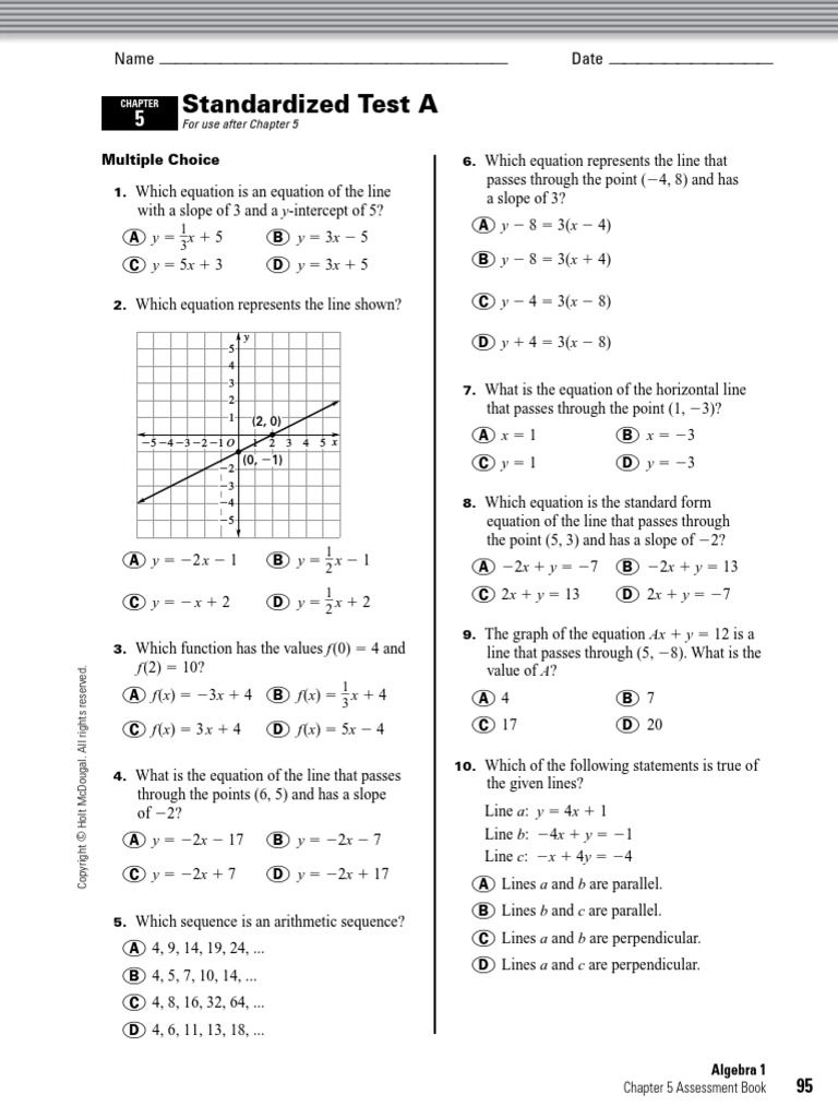 Holt Algebra 1 - Chapter 05 - Standardized Test | PDF | Equations ...