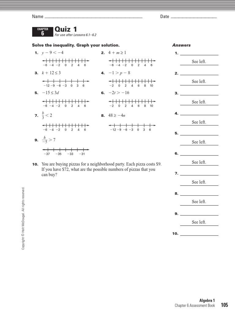 Holt Algebra 1 - Chapter 06 - Quiz 1 | PDF | Algebra | Mathematical ...