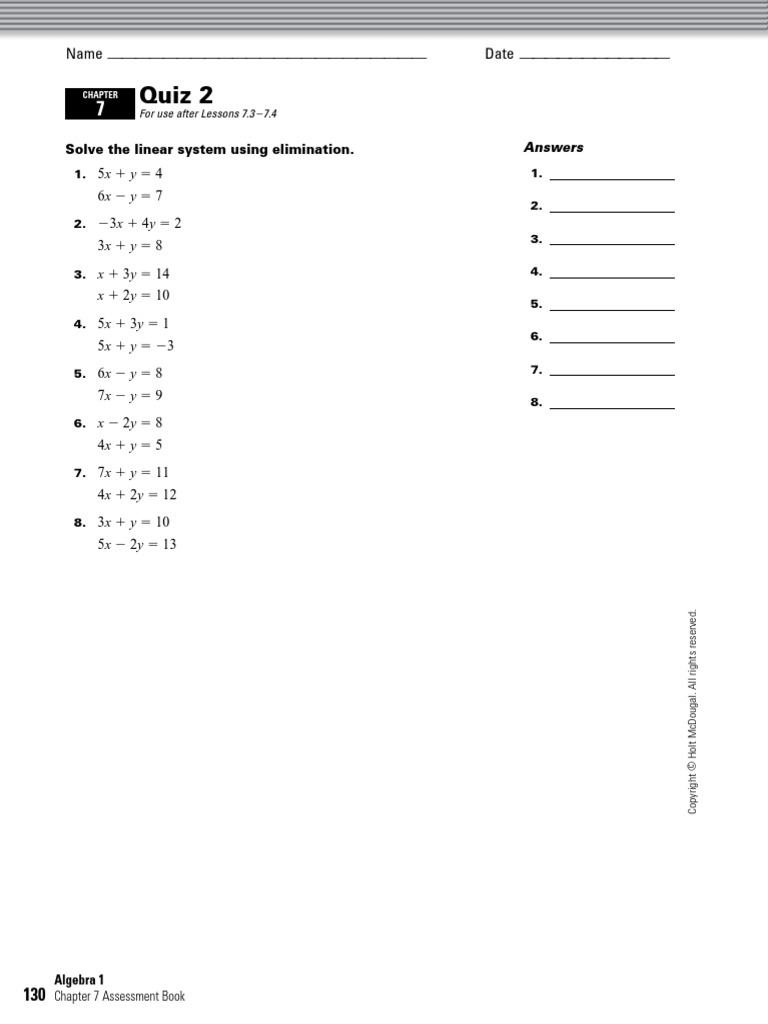 Holt Algebra 1 - Chapter 07 - Quiz 2 | PDF | Algebra | Teaching Mathematics